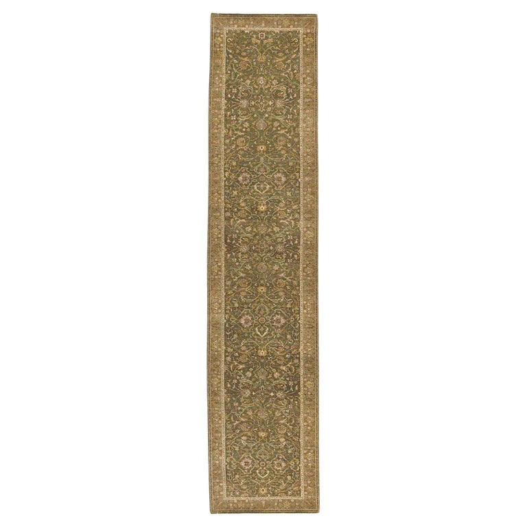 Traditional Handwoven Luxury Hadji Jalili Tabriz Green / Beige Runner ...
