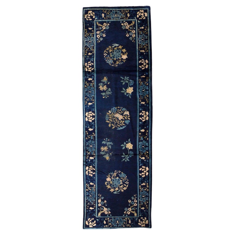 Traditional Handwoven Luxury Wool Antique Blue / Navy Runner For Sale ...