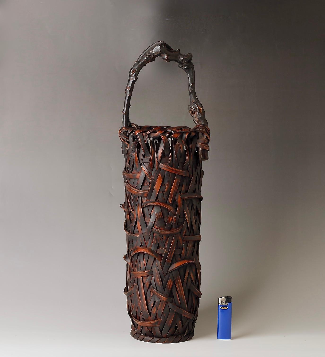 Traditional Japanese Woven Bamboo Flower Basket with Natural Handle For ...