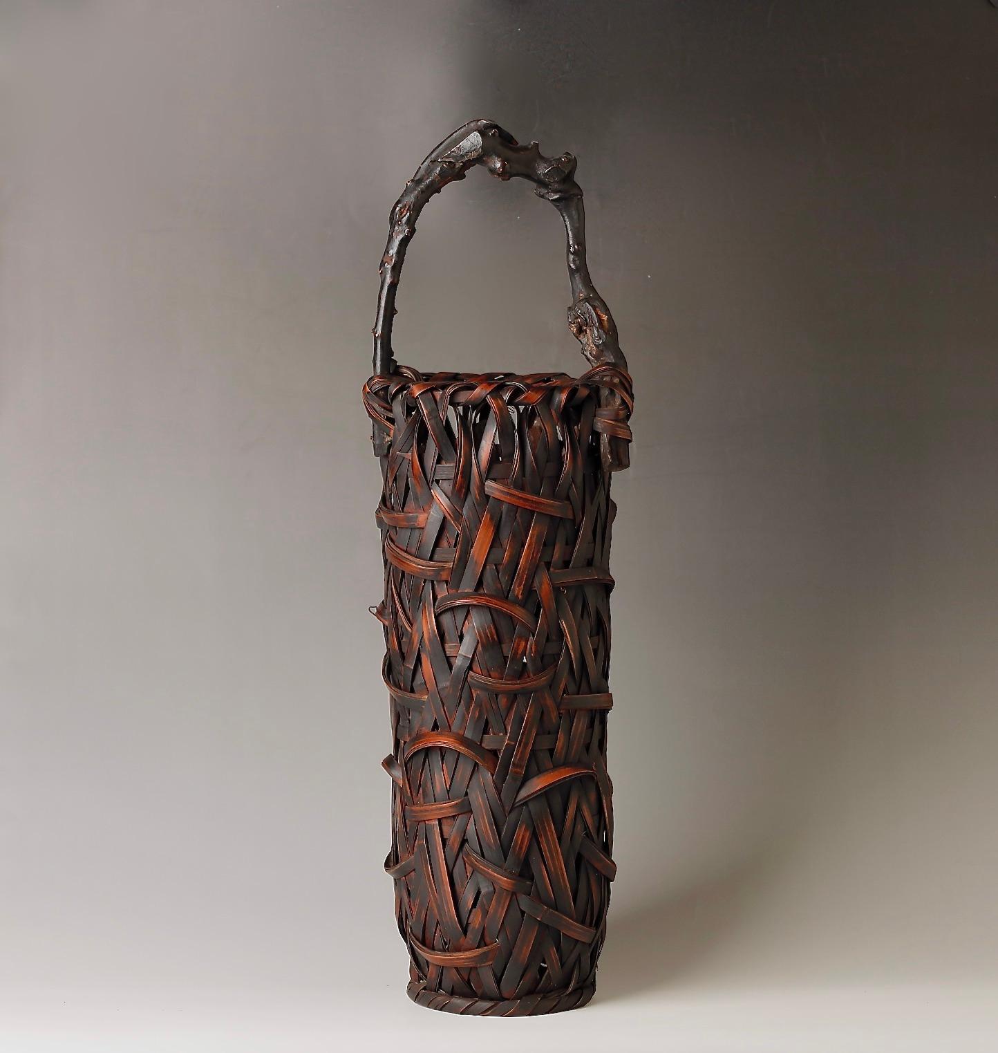 Traditional Japanese Woven Bamboo Flower Basket with Natural Handle For ...