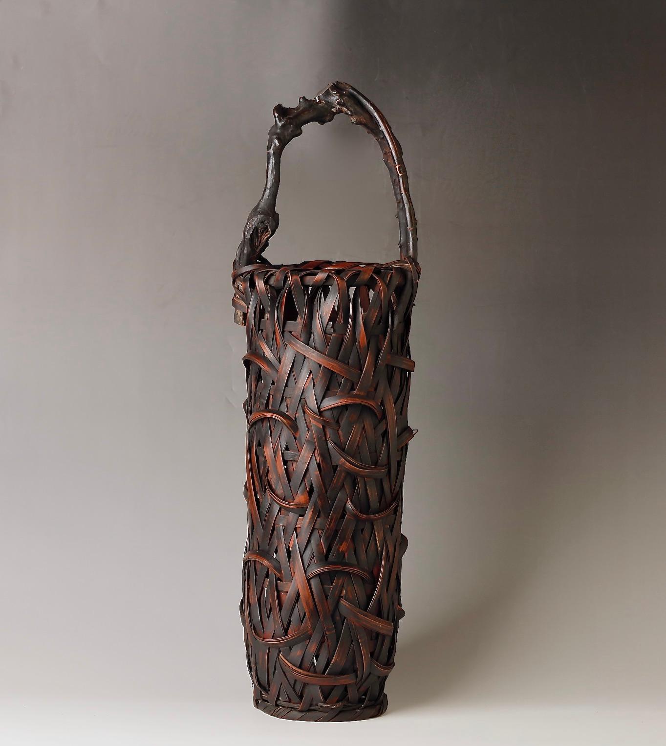 Traditional Japanese Woven Bamboo Flower Basket with Natural Handle For ...
