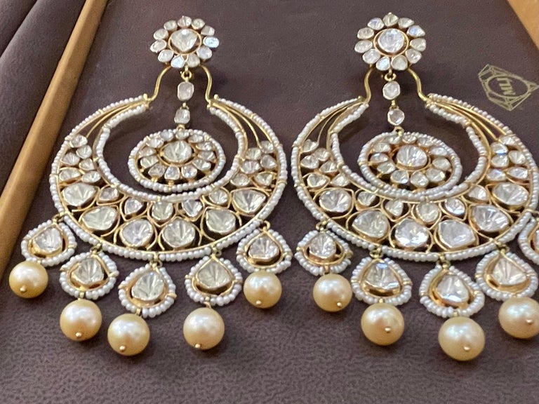 Traditional Kundan Polki Rose Cut Diamond 18 Kt Gold Chand Bali ...