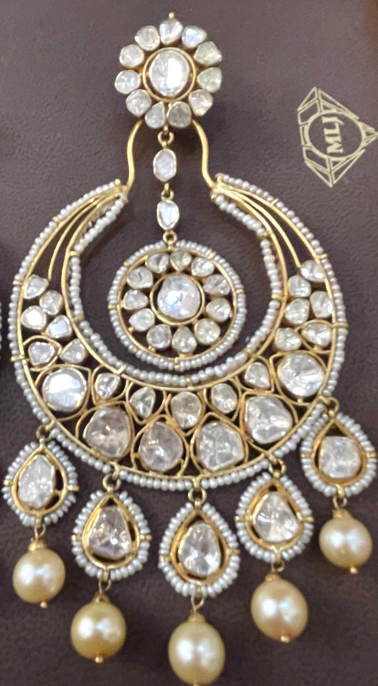 Traditional Kundan Polki Rose Cut Diamond 18 Kt Gold Chand Bali ...