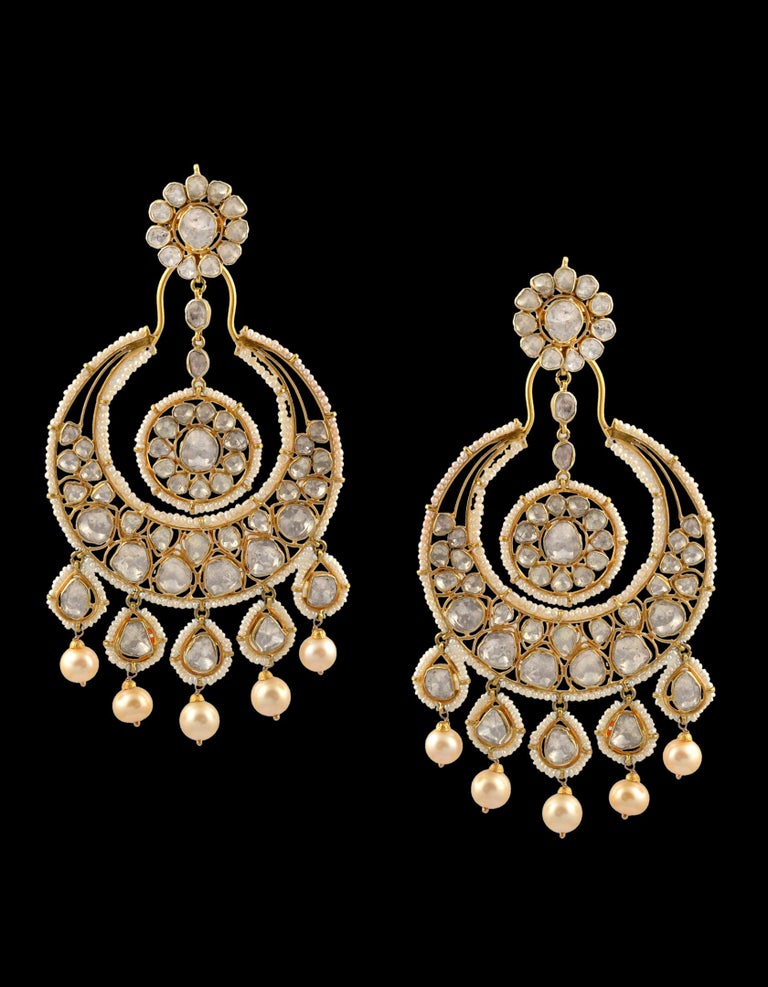 Traditional Kundan Polki Rose Cut Diamond 18 Kt Gold Chand Bali ...