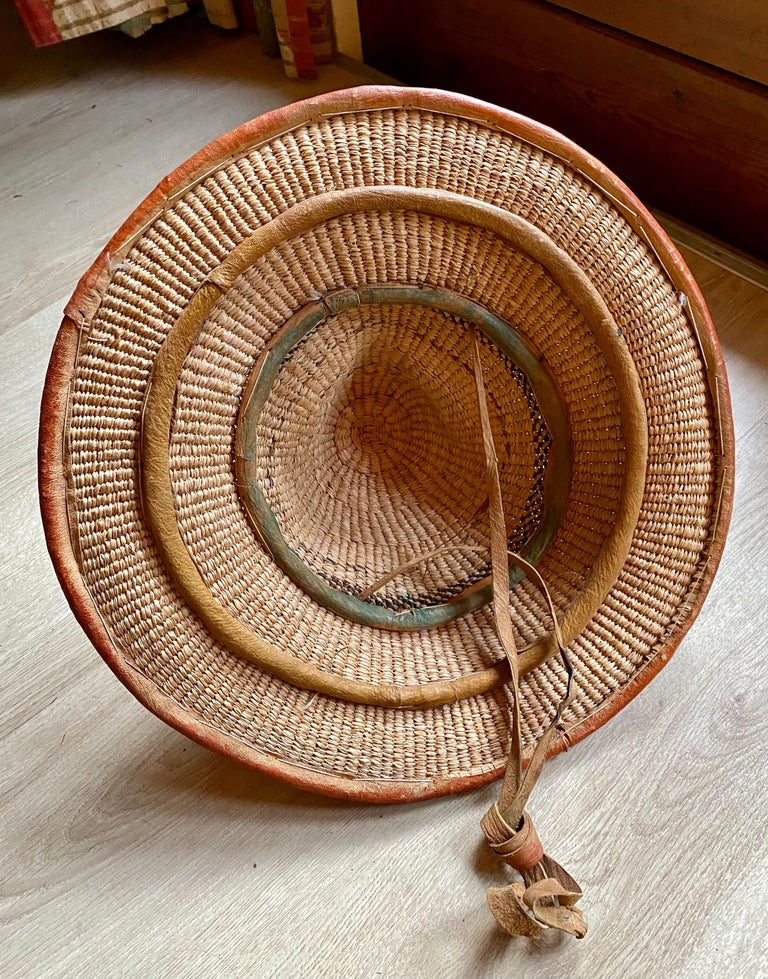 Traditional Leather and Straw Fulani Hat For Sale at 1stDibs