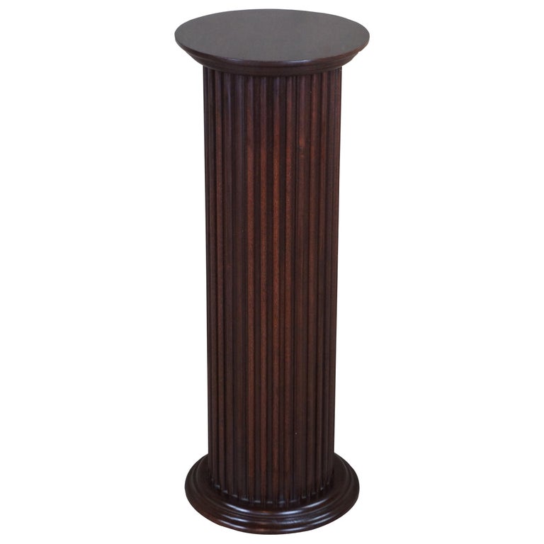 Traditional Mahogany Finished Round Column Pedestal Plant Stand Display ...