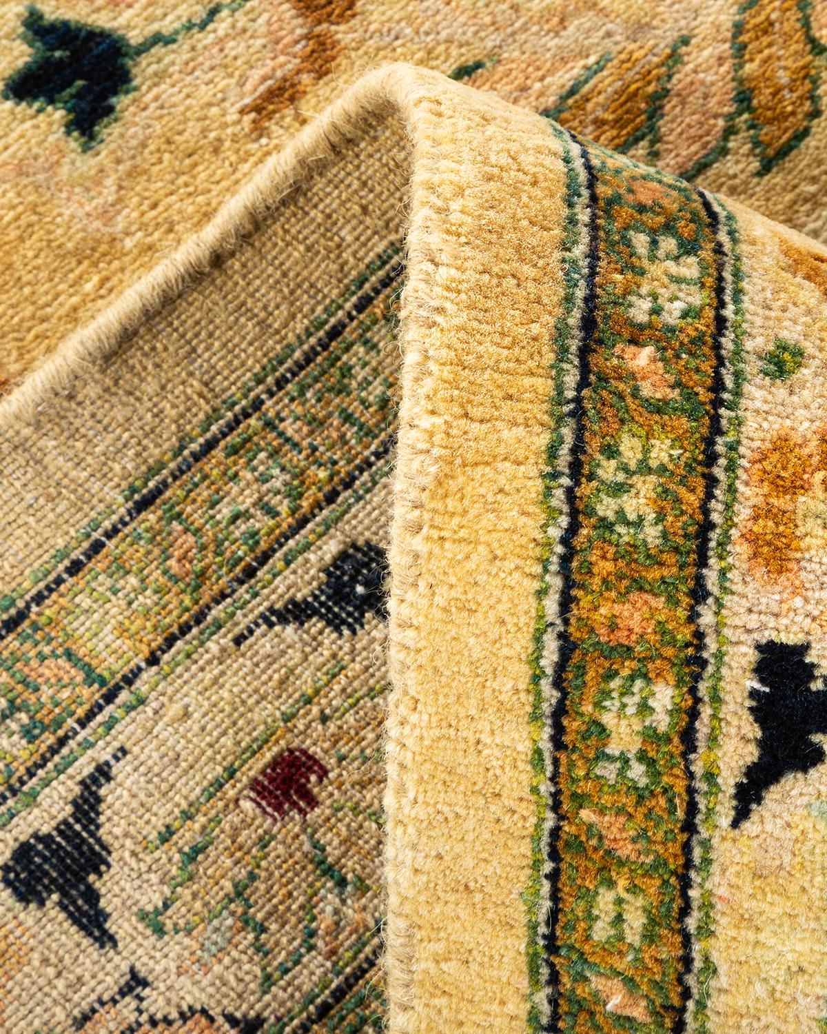 Traditional Mogul Hand Knotted Wool Ivory Area Rug For Sale at 1stDibs