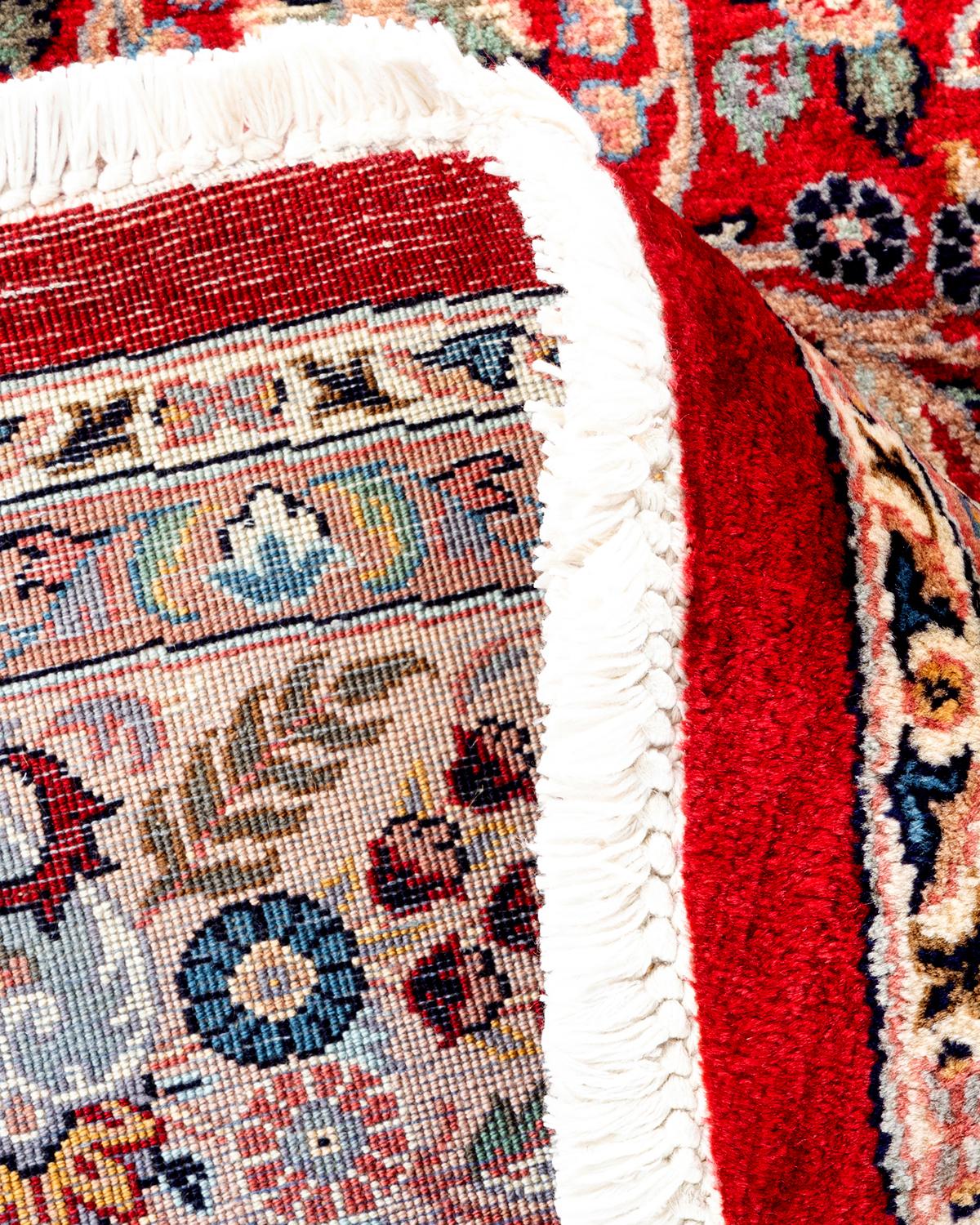 Traditional Mogul Hand Knotted Wool Red Round Area Rug For Sale at 1stDibs