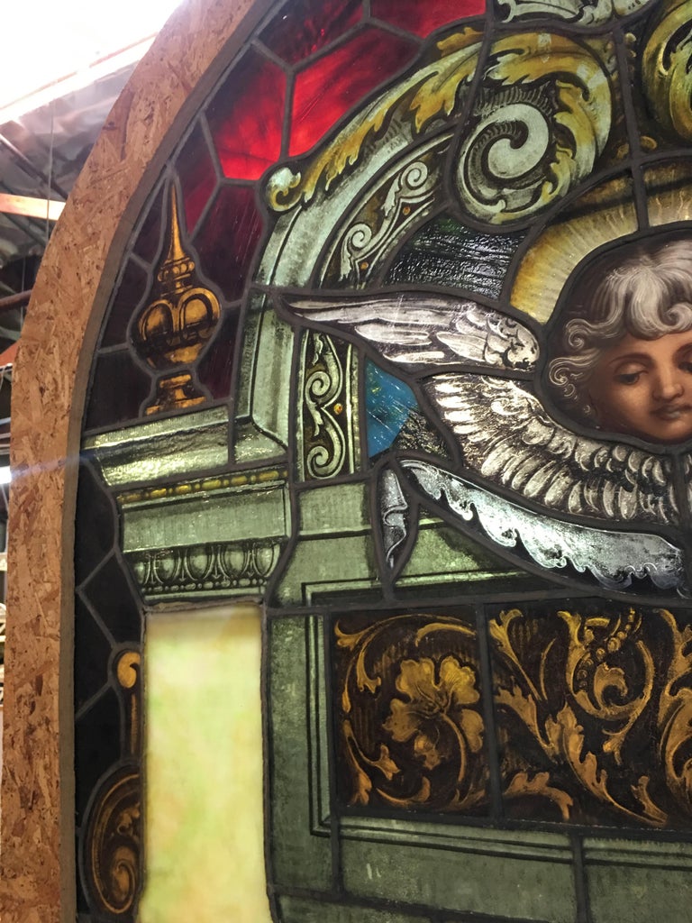 Traditional Painted Laminated Cherub Stained Glass Windows at 1stDibs