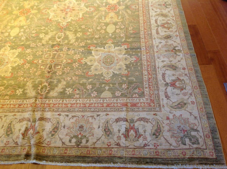 Traditional Pakistani Green Area Rug with Floral Medallions For Sale at ...