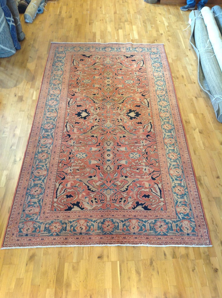 Traditional Pakistani Red Wool Area Rug with Teal Border For Sale at ...