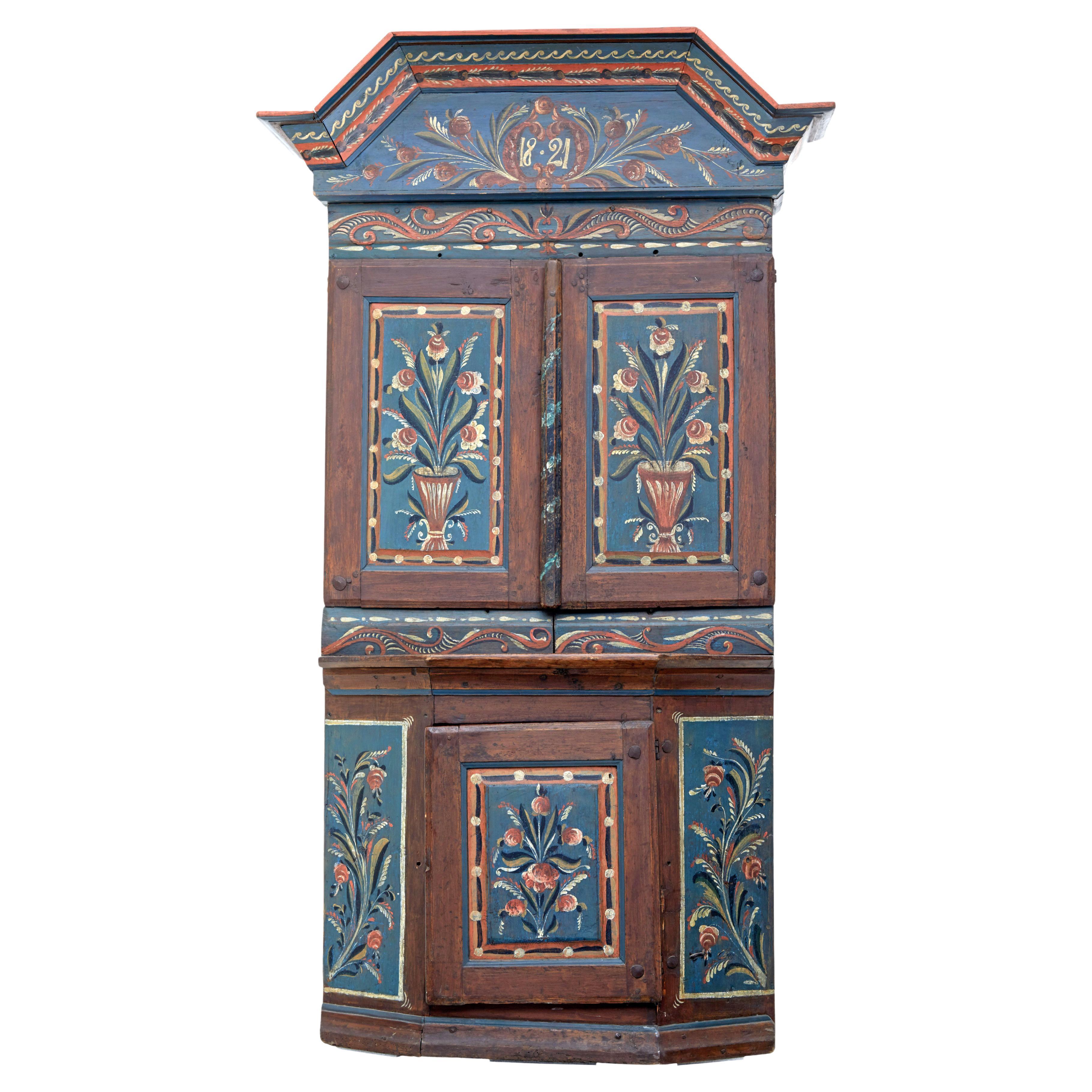 Rustic Farmhouse Tall Double Door Painted Cupboard at 1stDibs