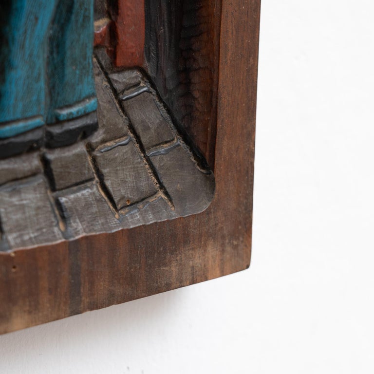 Traditional Rustic Wood Carved Artwork from Spain, circa 1970 For Sale ...