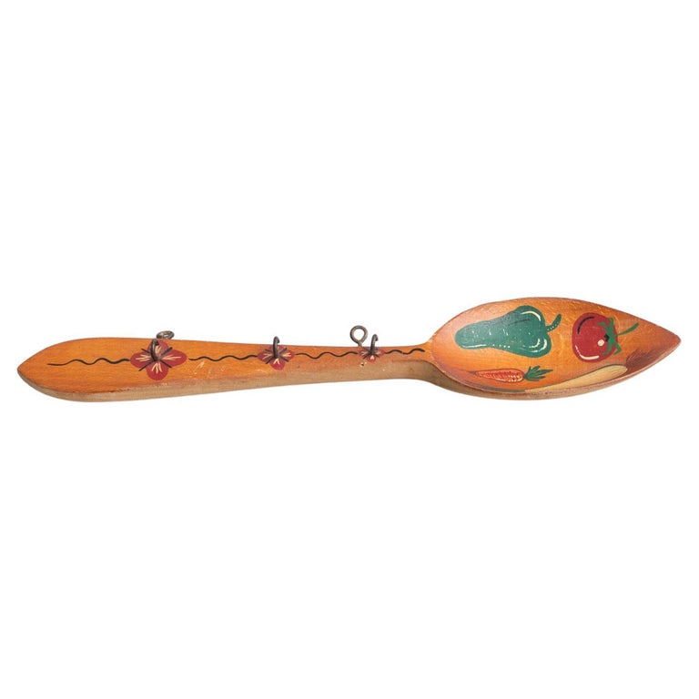 Traditional Rustic Wood Hand Painted Spoon Artwork from Spain, circa ...