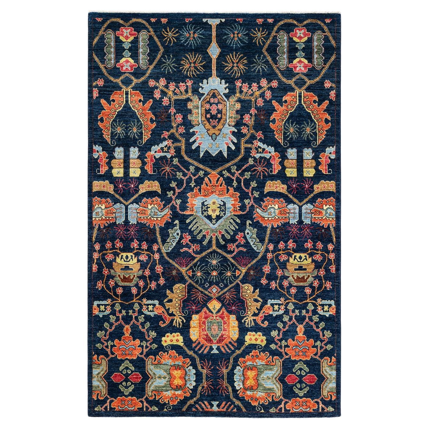 Traditional Serapi Hand Knotted Wool Blue Area Rug For Sale at 1stDibs