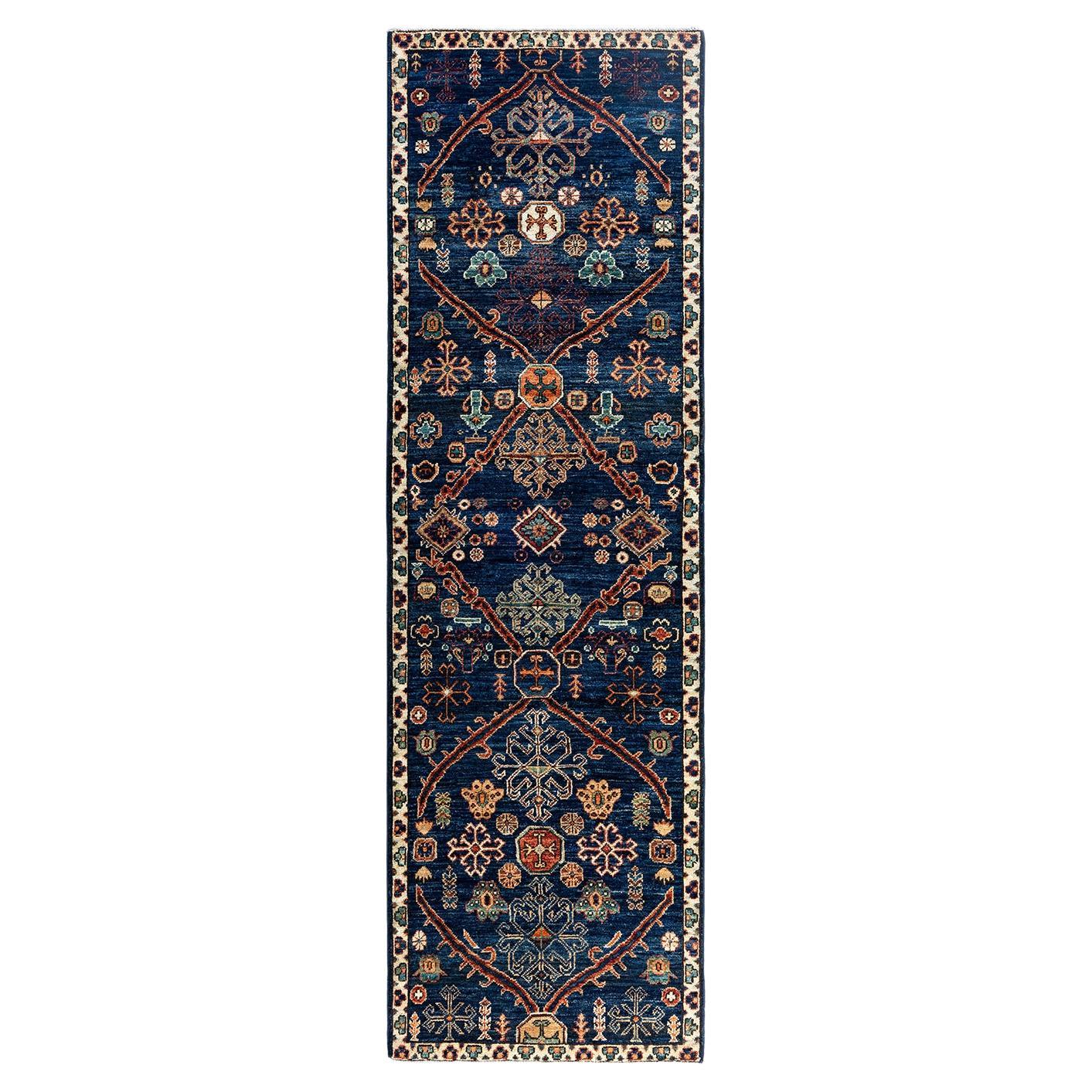 Traditional Serapi Hand Knotted Wool Blue Runner 2' 8" x 12' 3" For ...