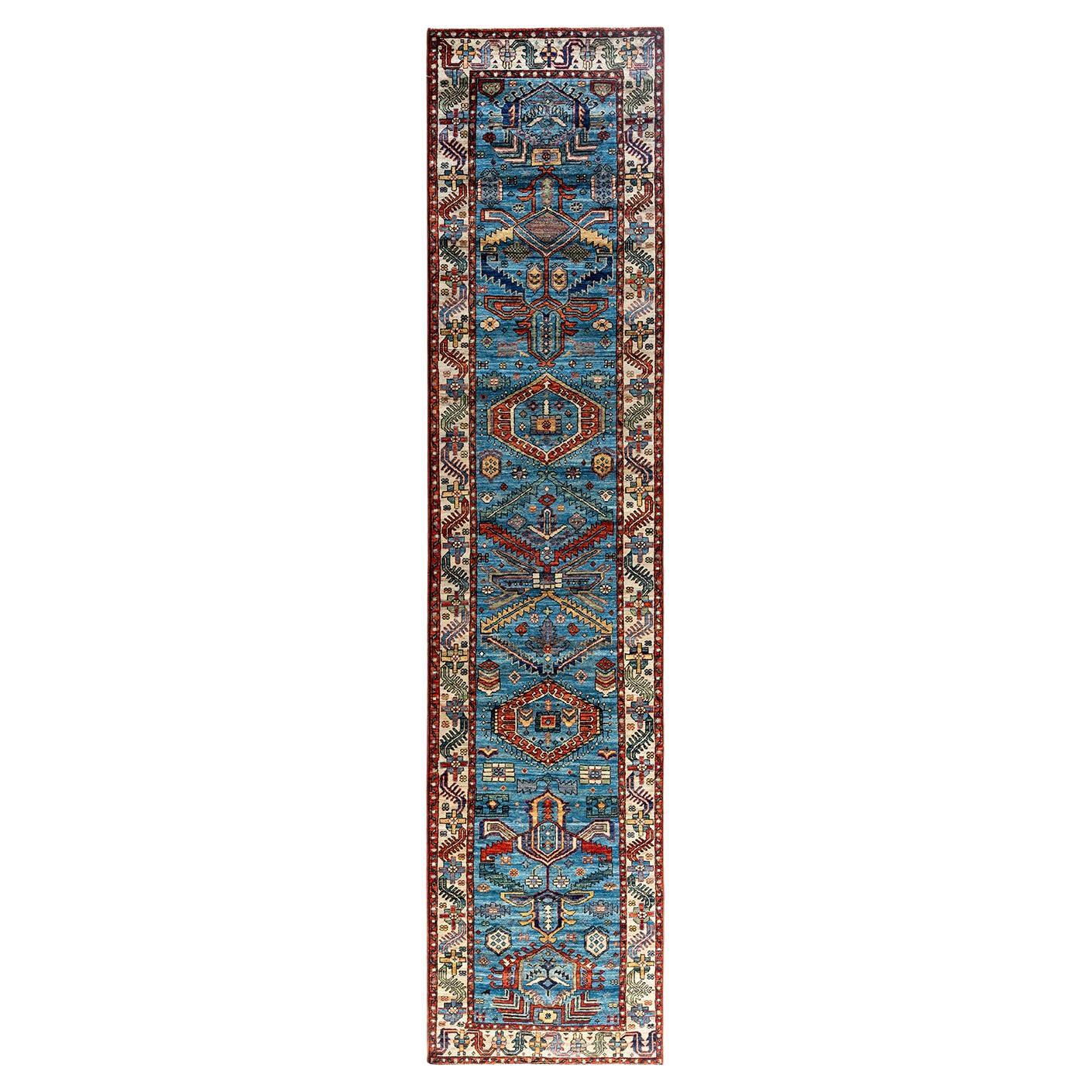 Traditional Serapi Hand Knotted Wool Blue Runner 2' 8" x 11' 11" For ...