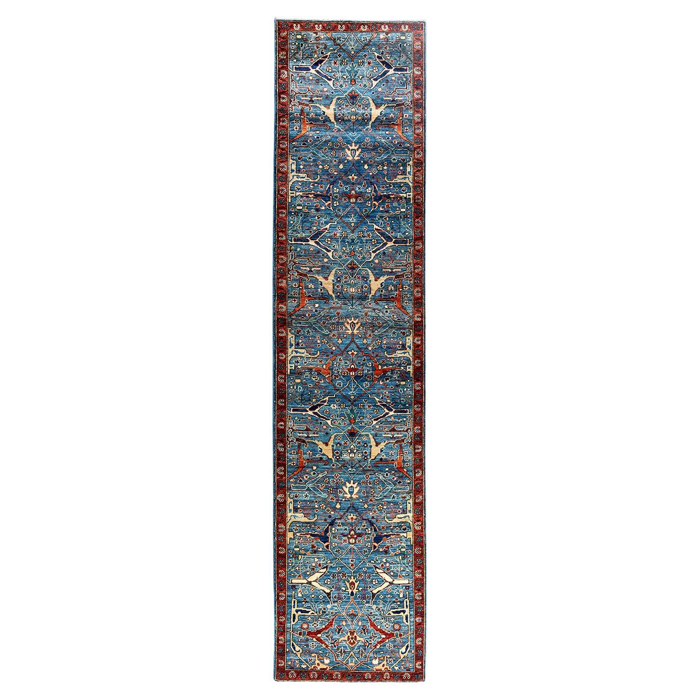 Traditional Serapi Hand Knotted Wool Blue Runner 2' 9" x 9' 7" For Sale ...