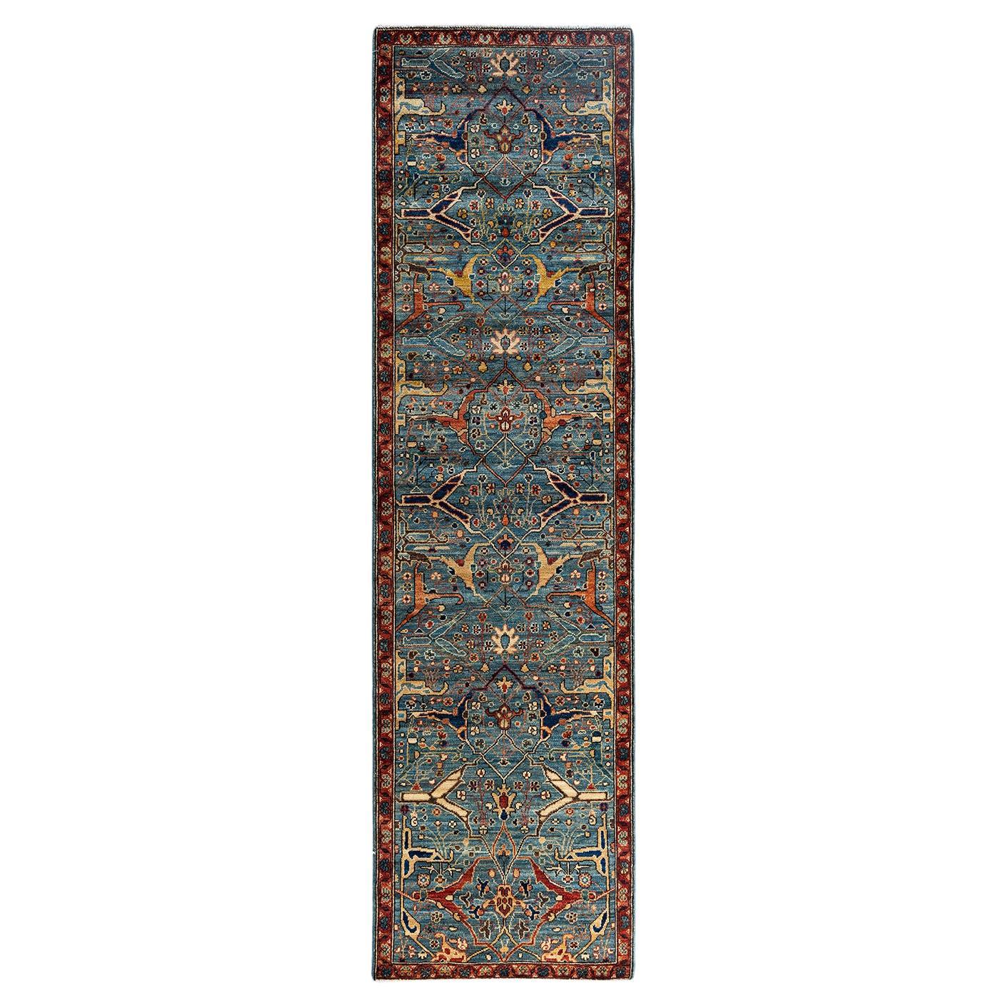 Traditional Serapi Hand Knotted Wool Blue Runner 2' 8" x 12' 3" For ...