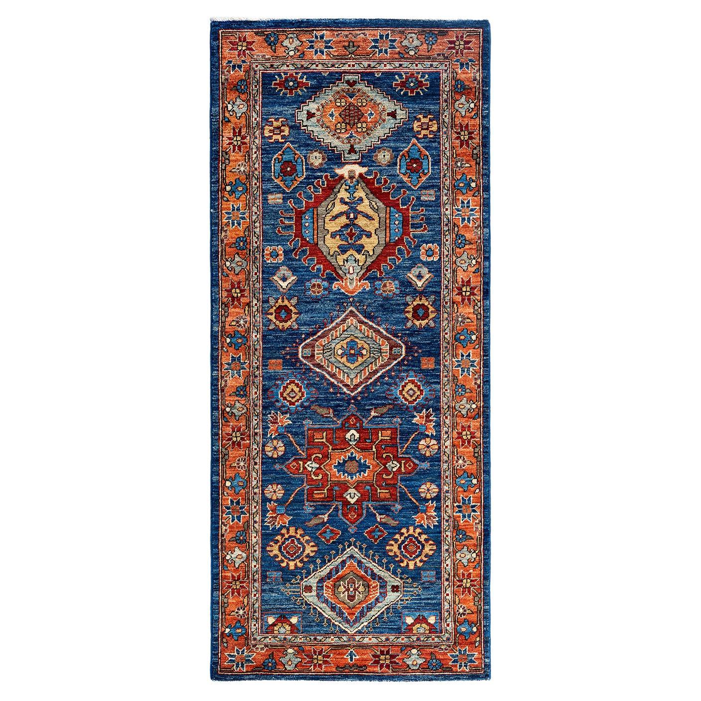 Traditional Serapi Hand Knotted Wool Blue Runner 2' 8" x 12' 3" For ...