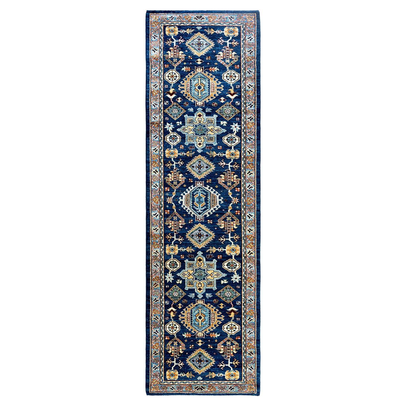 Traditional Serapi Hand Knotted Wool Blue Runner 2' 9" x 9' 7" For Sale ...