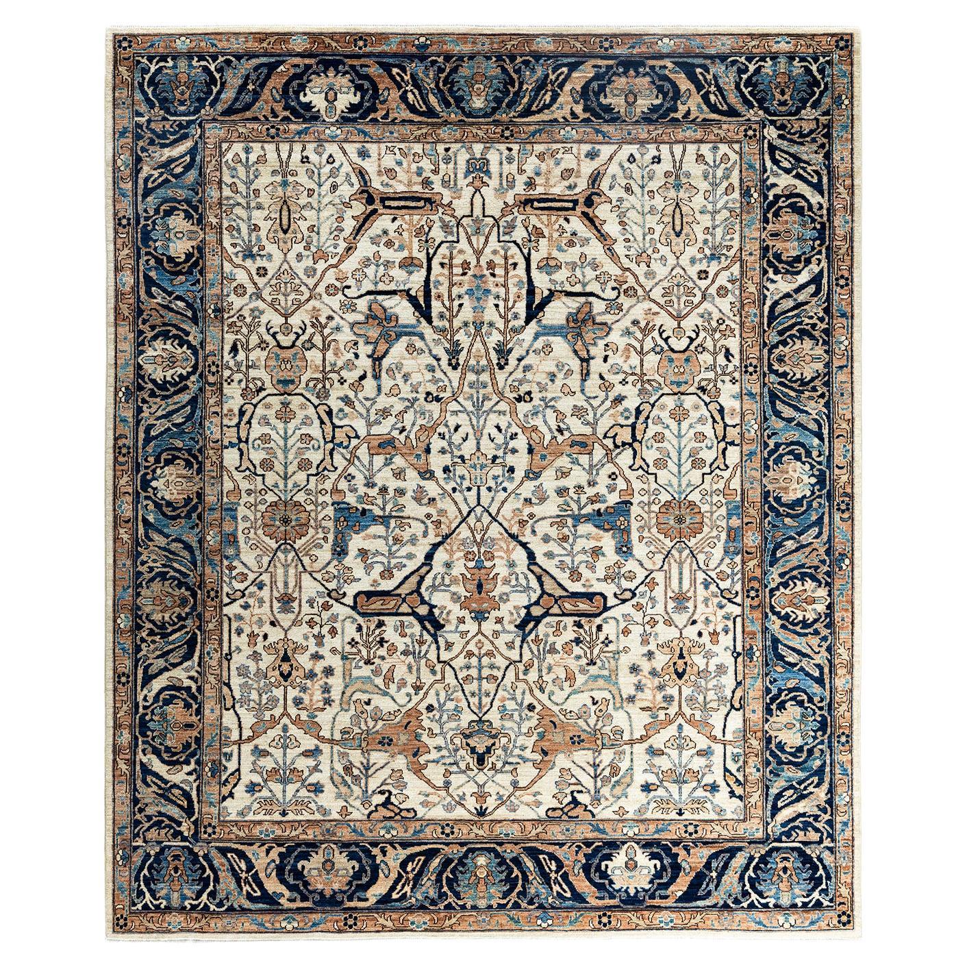 Traditional Serapi Hand Knotted Wool Ivory Area Rug 8' 0" x 9' 9" For Sale at 1stDibs