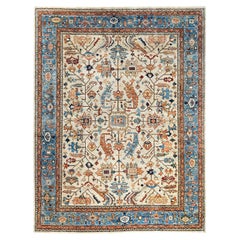 Traditional Serapi Hand Knotted Wool Ivory Area Rug 8' 9" x 11' 7" For Sale at 1stDibs