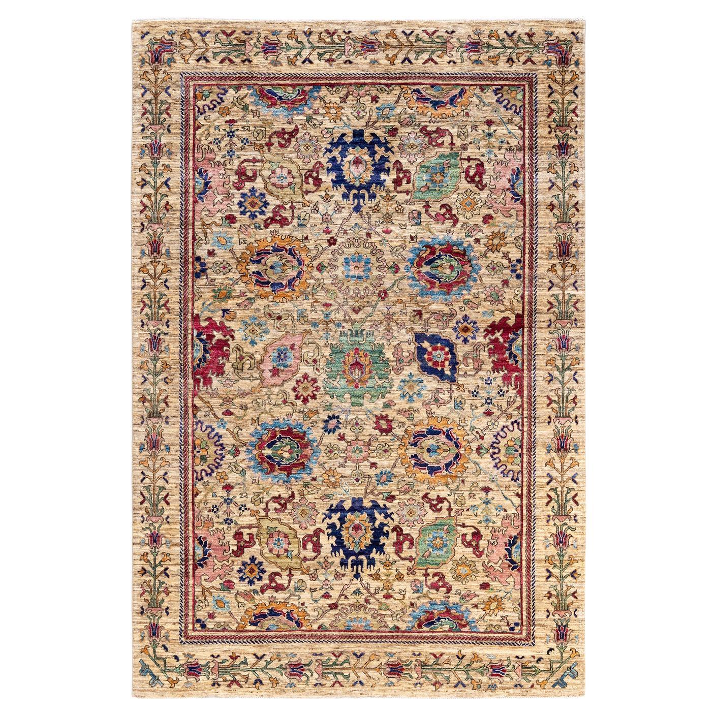 Traditional Serapi Hand Knotted Wool Ivory Area Rug 4' 2" x 5' 9" For ...
