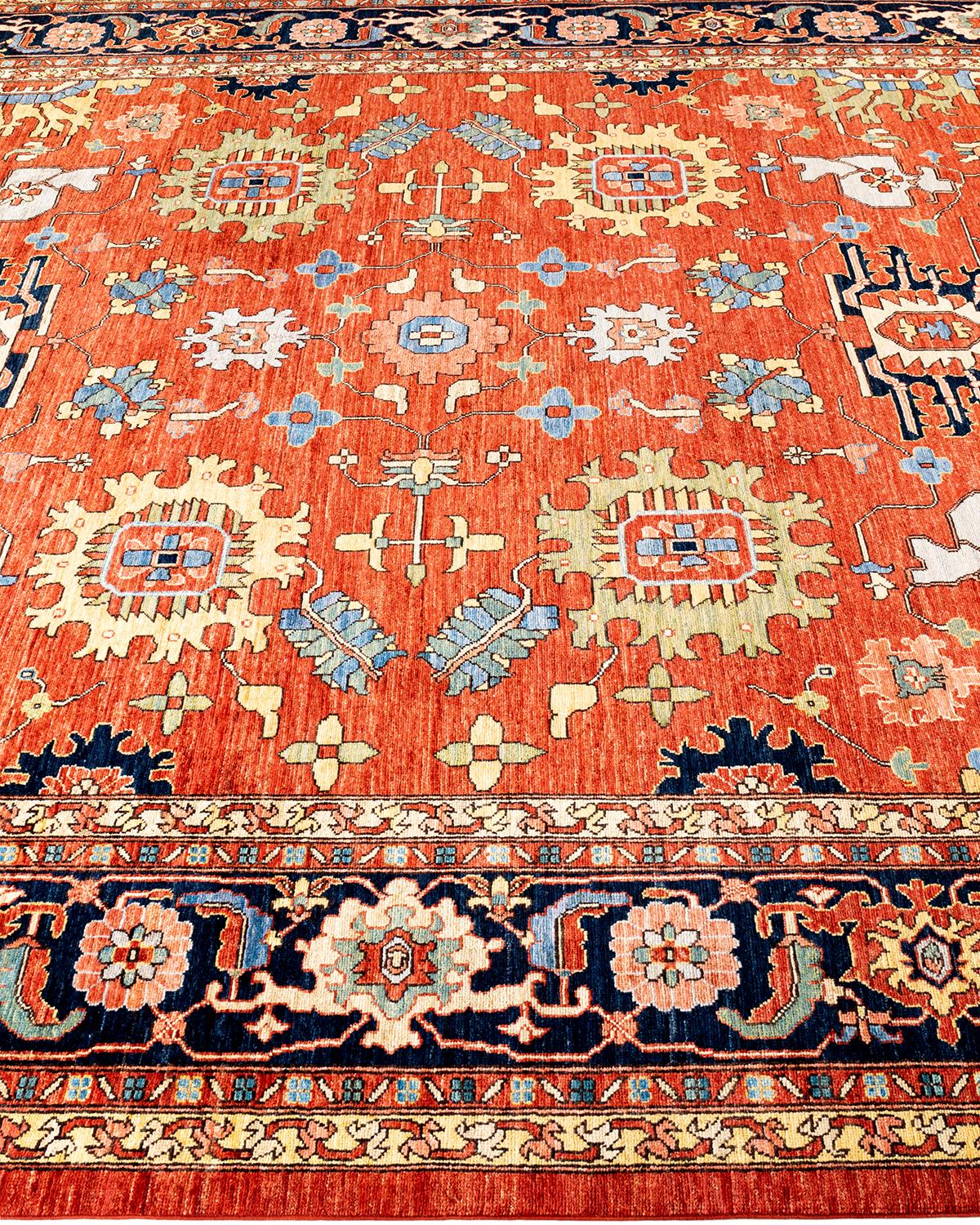 Traditional Serapi Hand Knotted Wool Orange Area Rug For Sale at 1stDibs