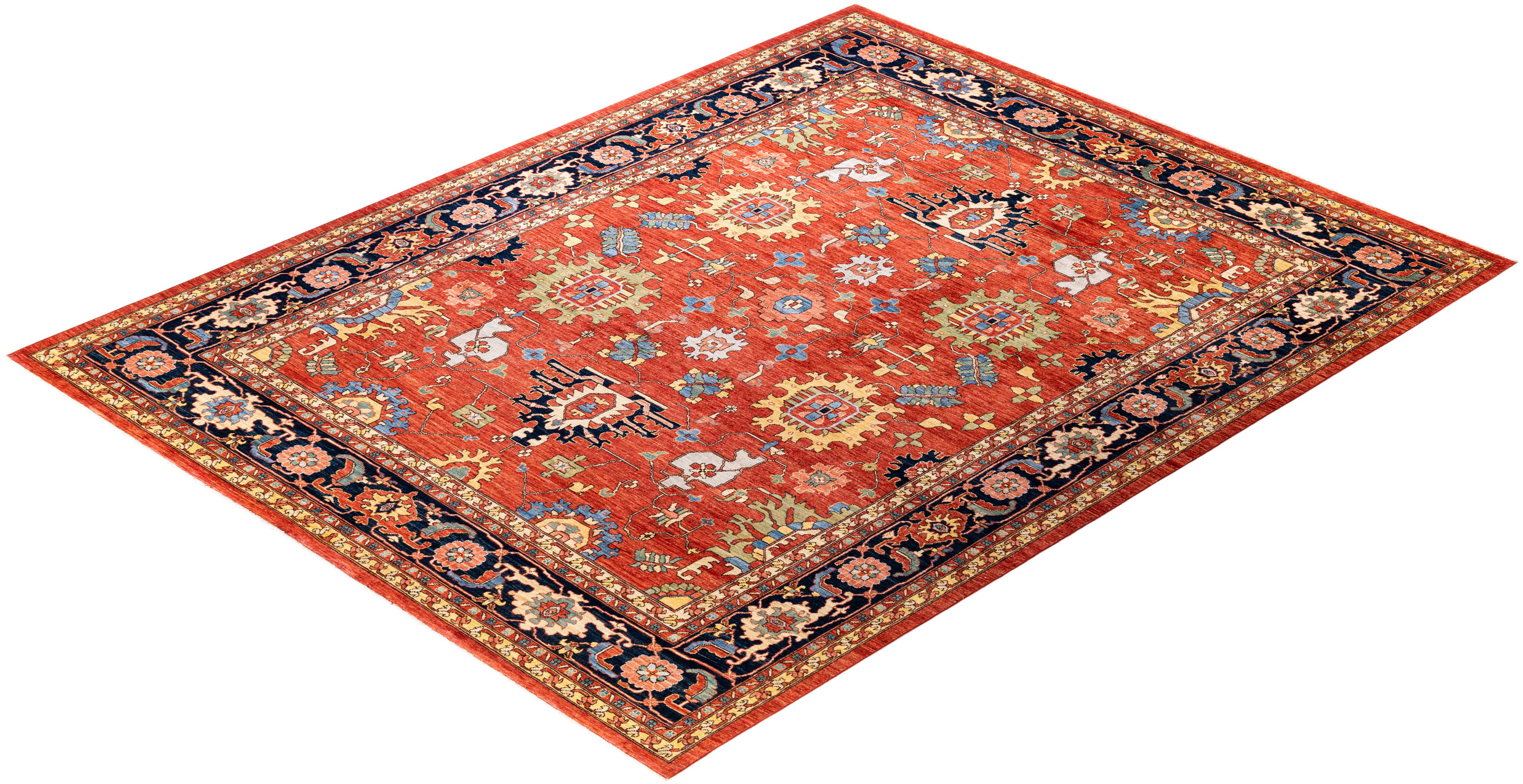 Traditional Serapi Hand Knotted Wool Orange Area Rug For Sale at 1stDibs