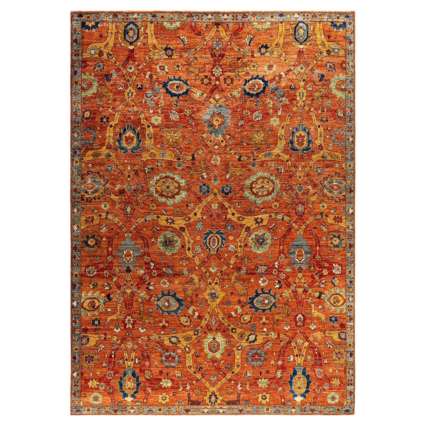 Traditional Serapi Hand Knotted Wool Orange Area Rug For Sale at 1stDibs