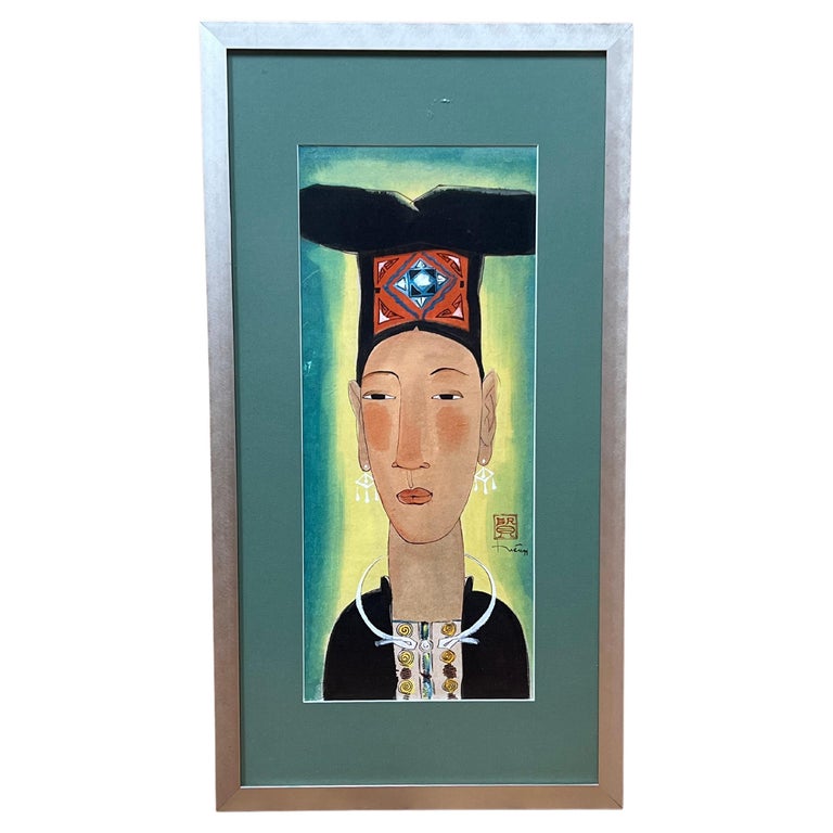 Traditional South Asian Woman Portrait Lithograph with Red Seal For ...