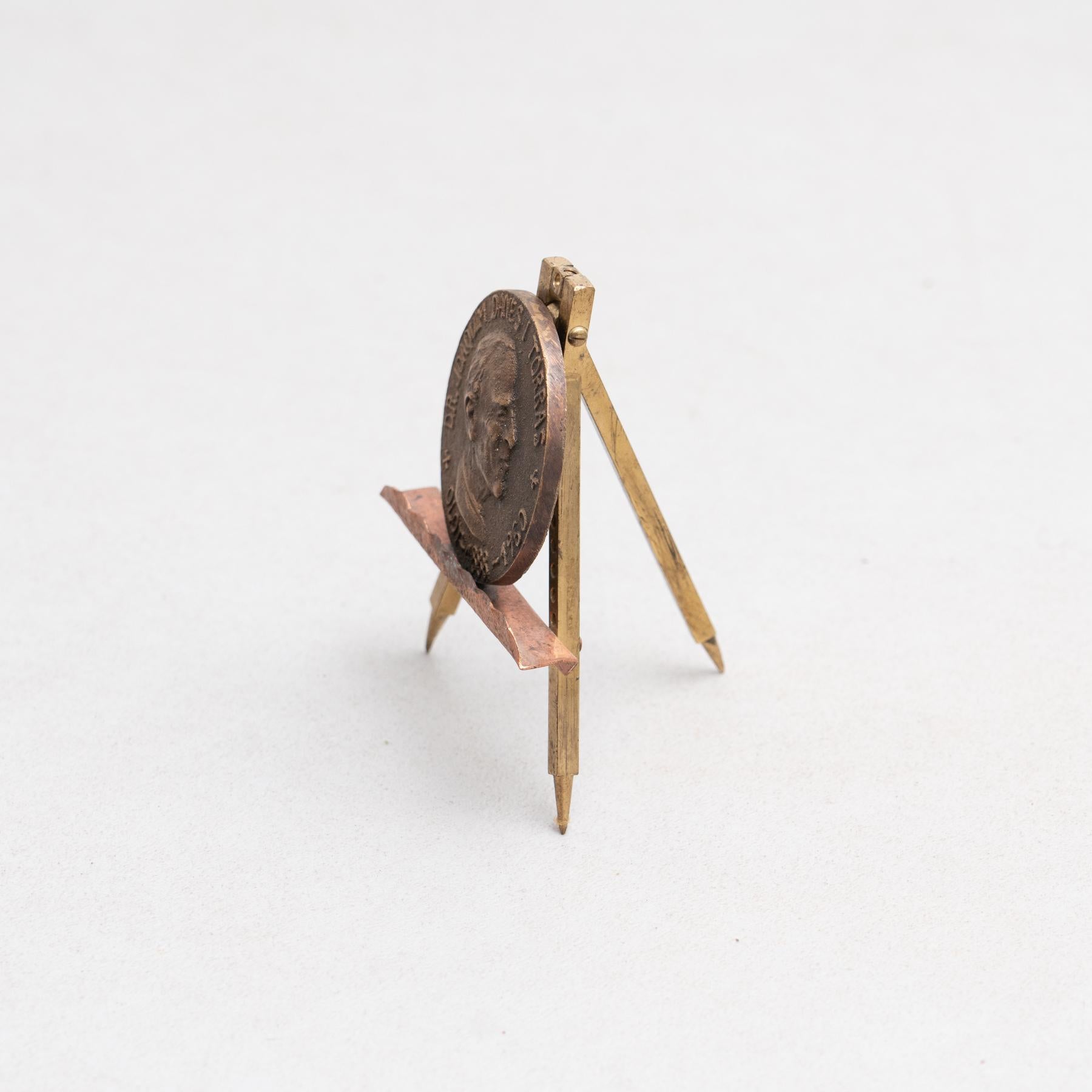 Traditional Spanish Bronze Collectible Coin with a Stand, circa 1970 ...