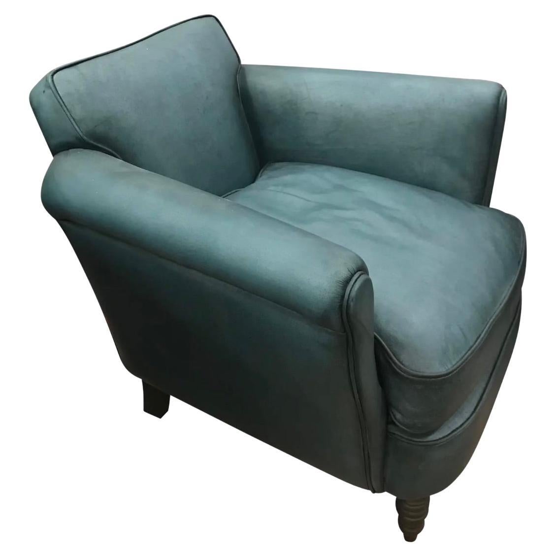 Traditional Teal Leather Club Chair For Sale at 1stDibs