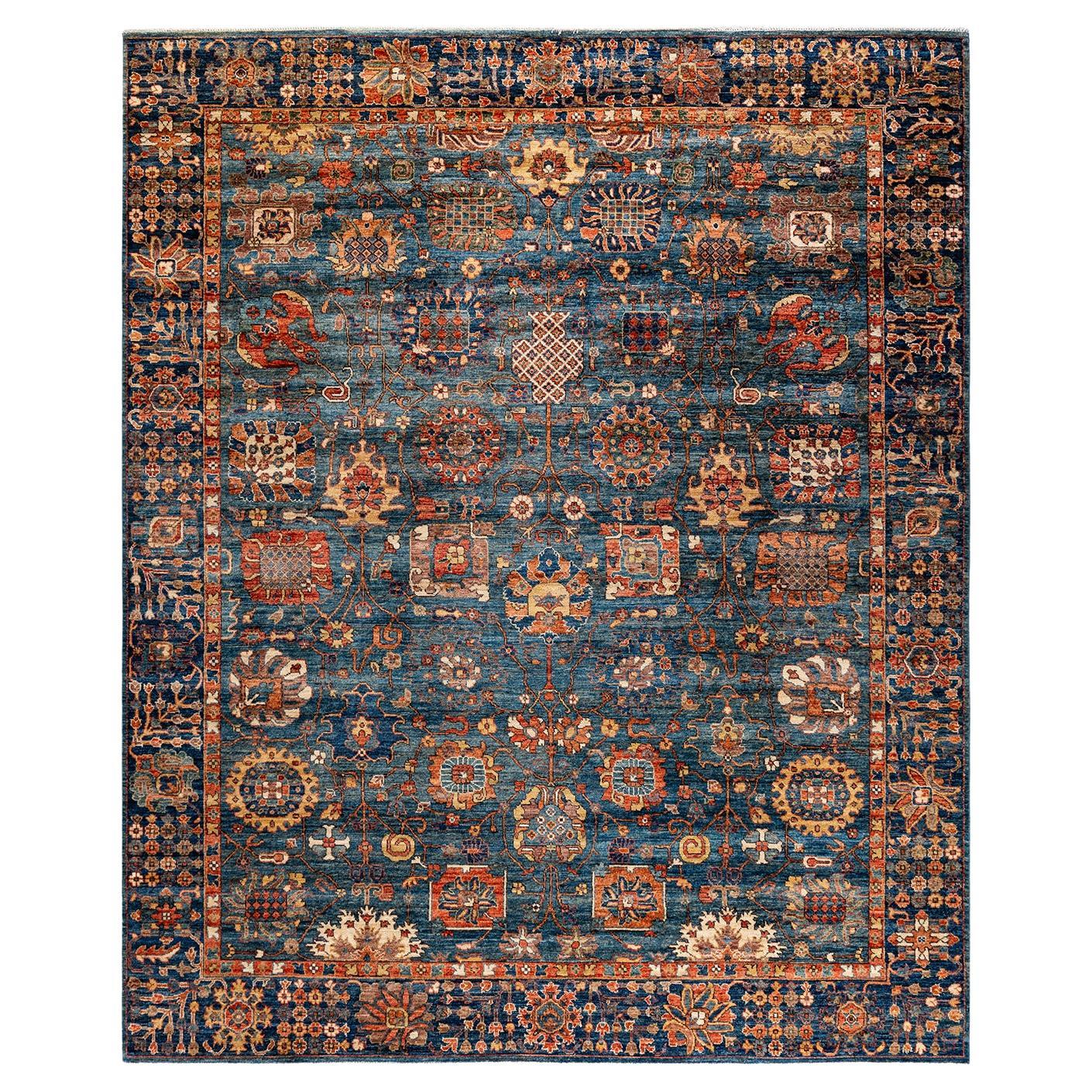 Traditional Tribal Hand Knotted Wool Blue Area Rug For Sale at 1stDibs