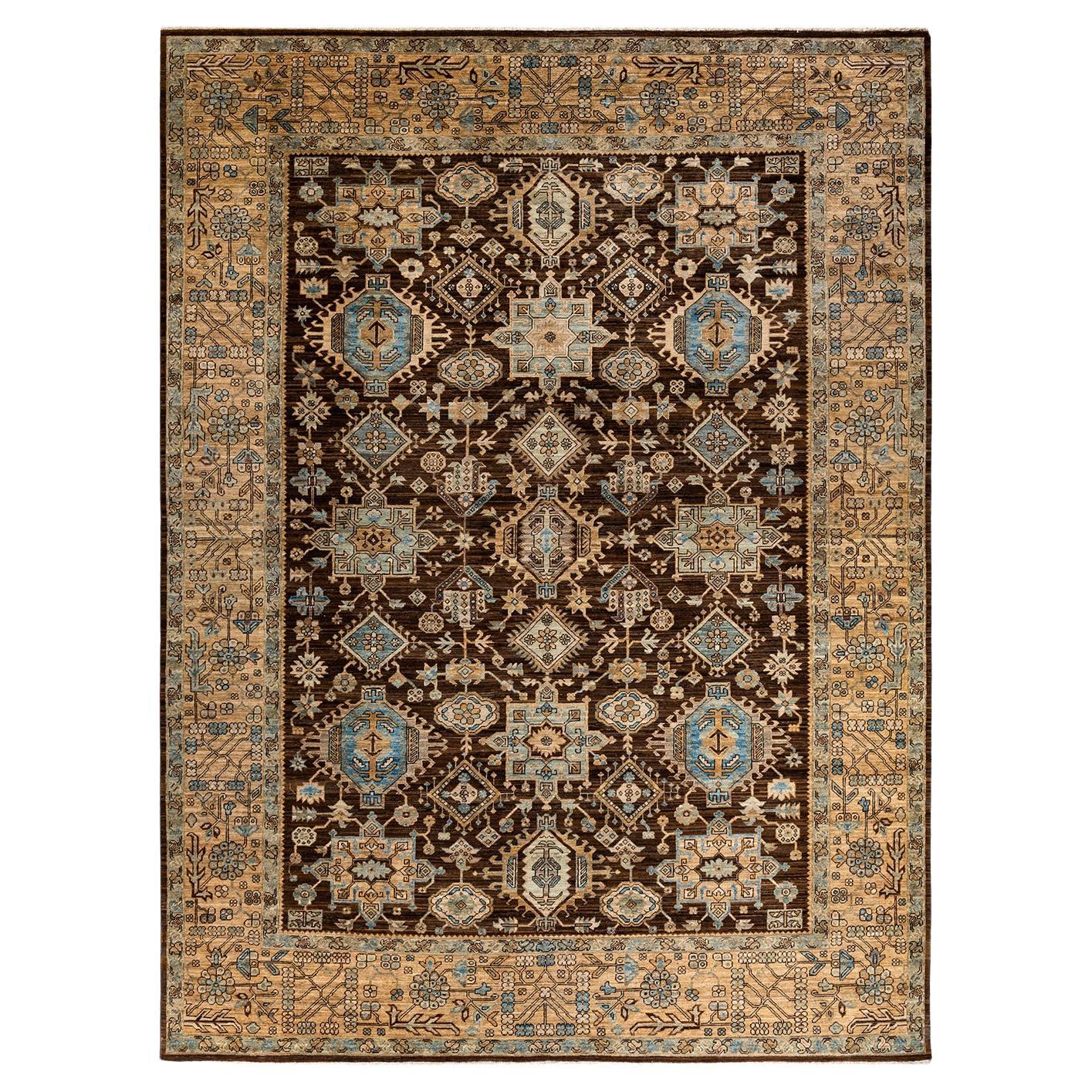 Traditional Tribal Hand Knotted Wool Brown Area Rug For Sale at 1stDibs