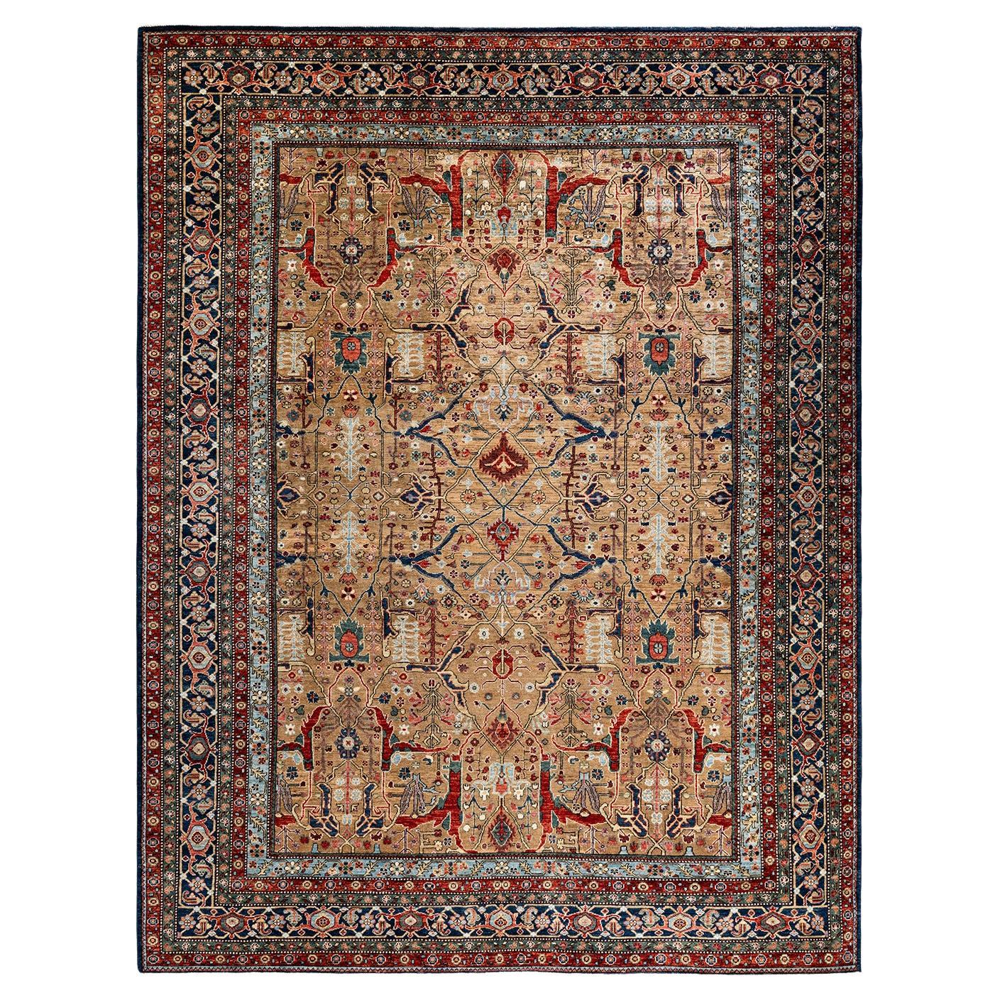 Traditional Tribal Hand Knotted Wool Brown Area Rug For Sale at 1stDibs