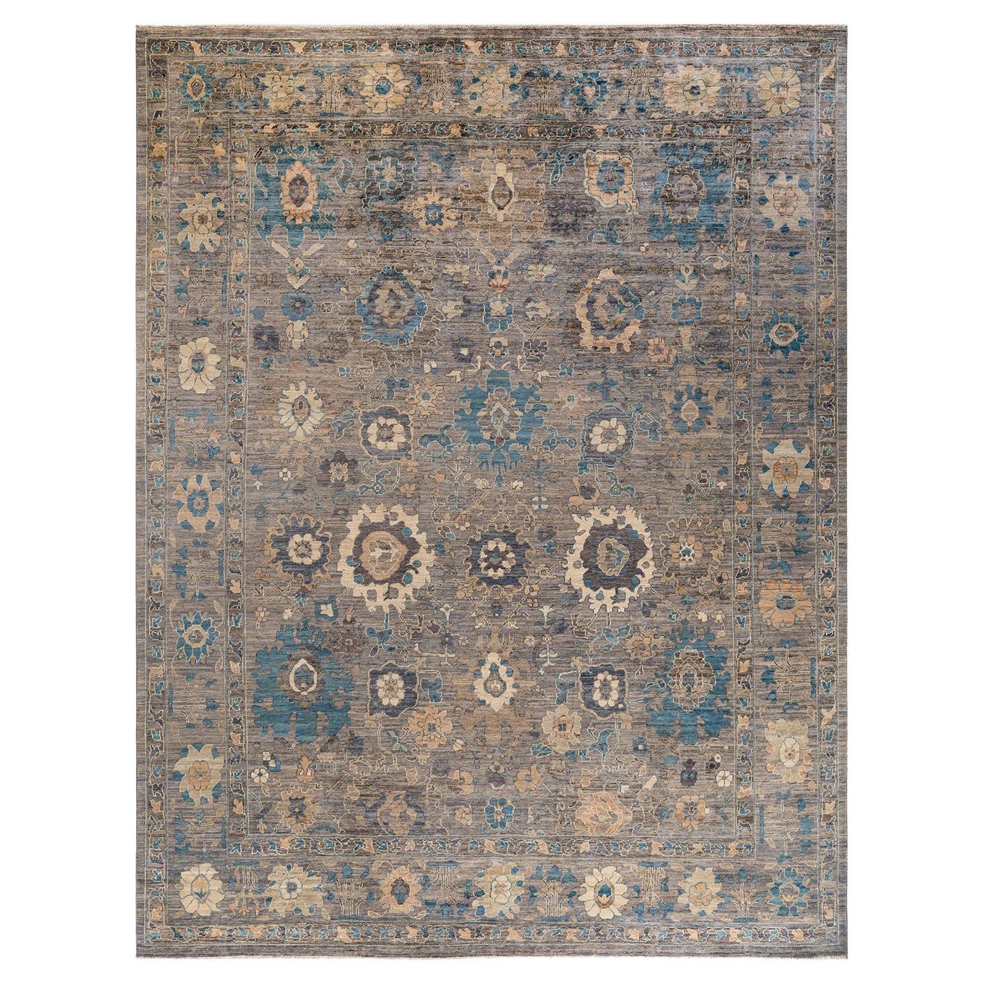 Traditional Tribal Hand Knotted Wool Gray Area Rug For Sale at 1stDibs
