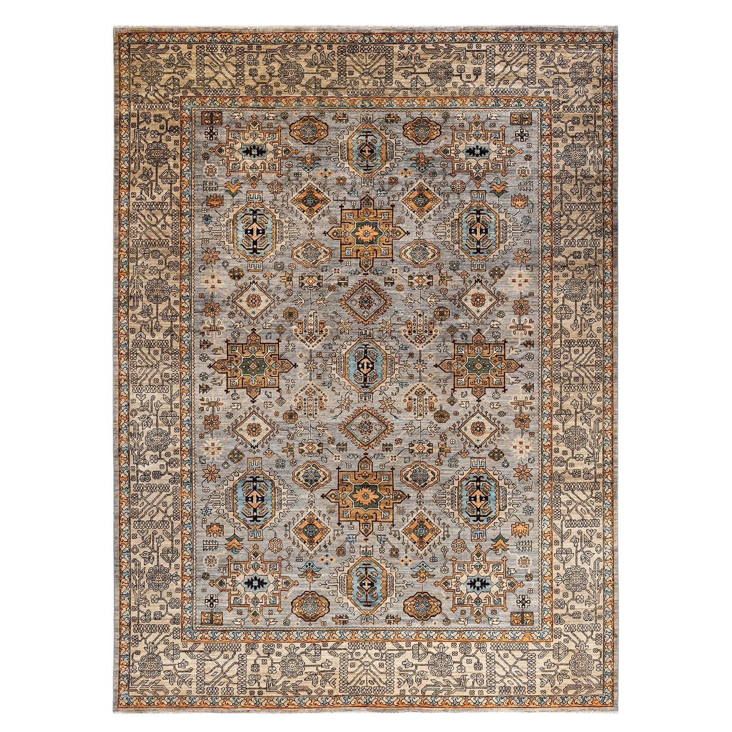 Traditional Tribal Hand Knotted Wool Gray Area Rug For Sale at 1stDibs