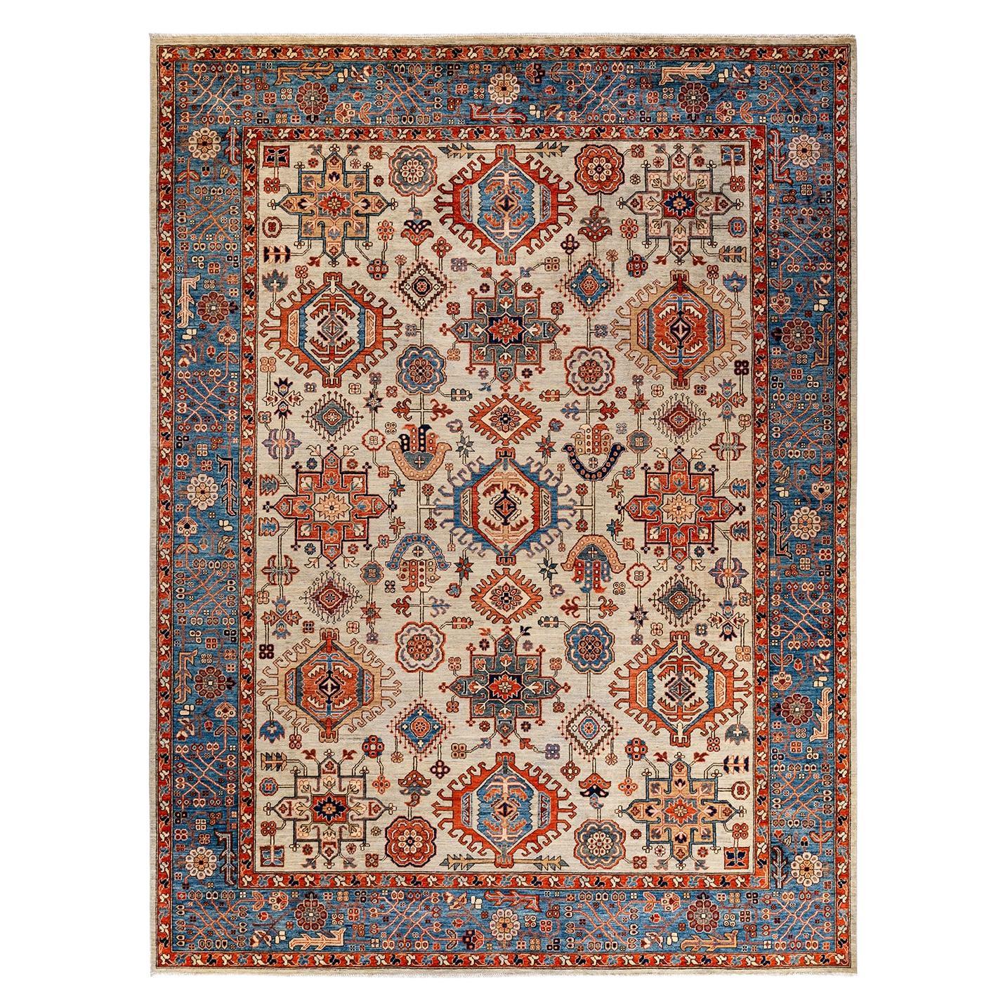 Traditional Tribal Hand Knotted Wool Ivory Area Rug For Sale at 1stDibs