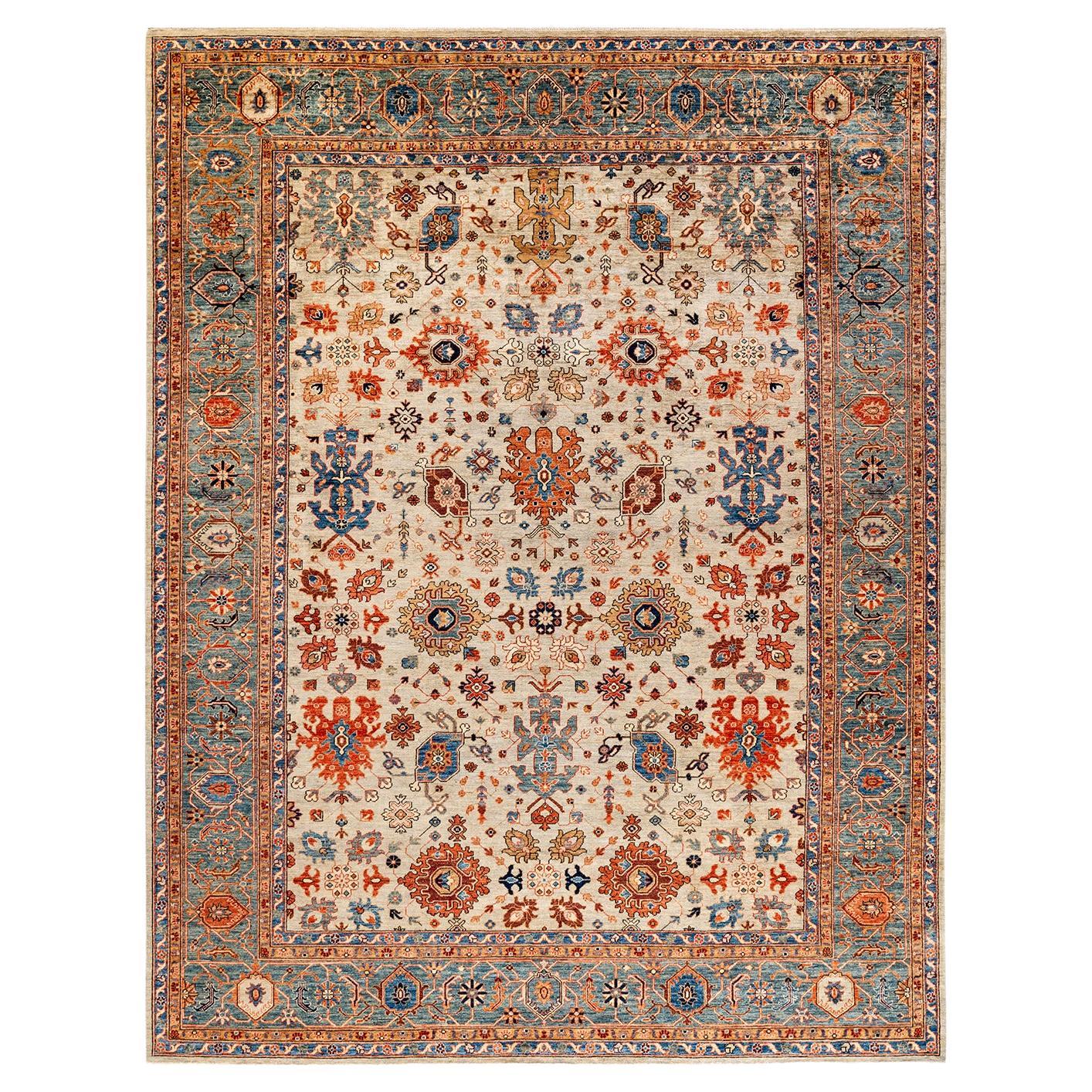 Traditional Tribal Hand Knotted Wool Ivory Area Rug For Sale at 1stDibs