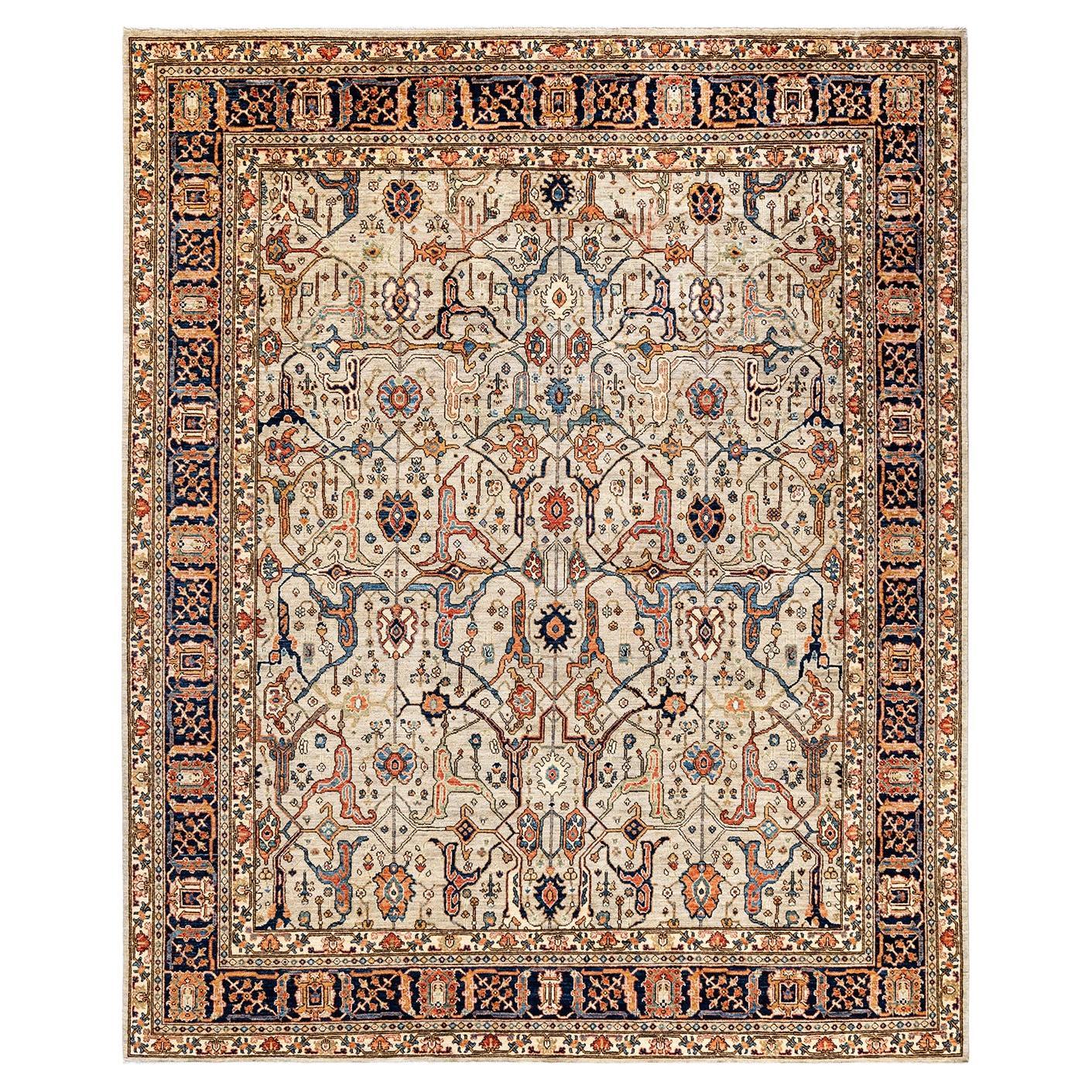 Traditional Tribal Hand Knotted Wool Ivory Area Rug For Sale at 1stDibs