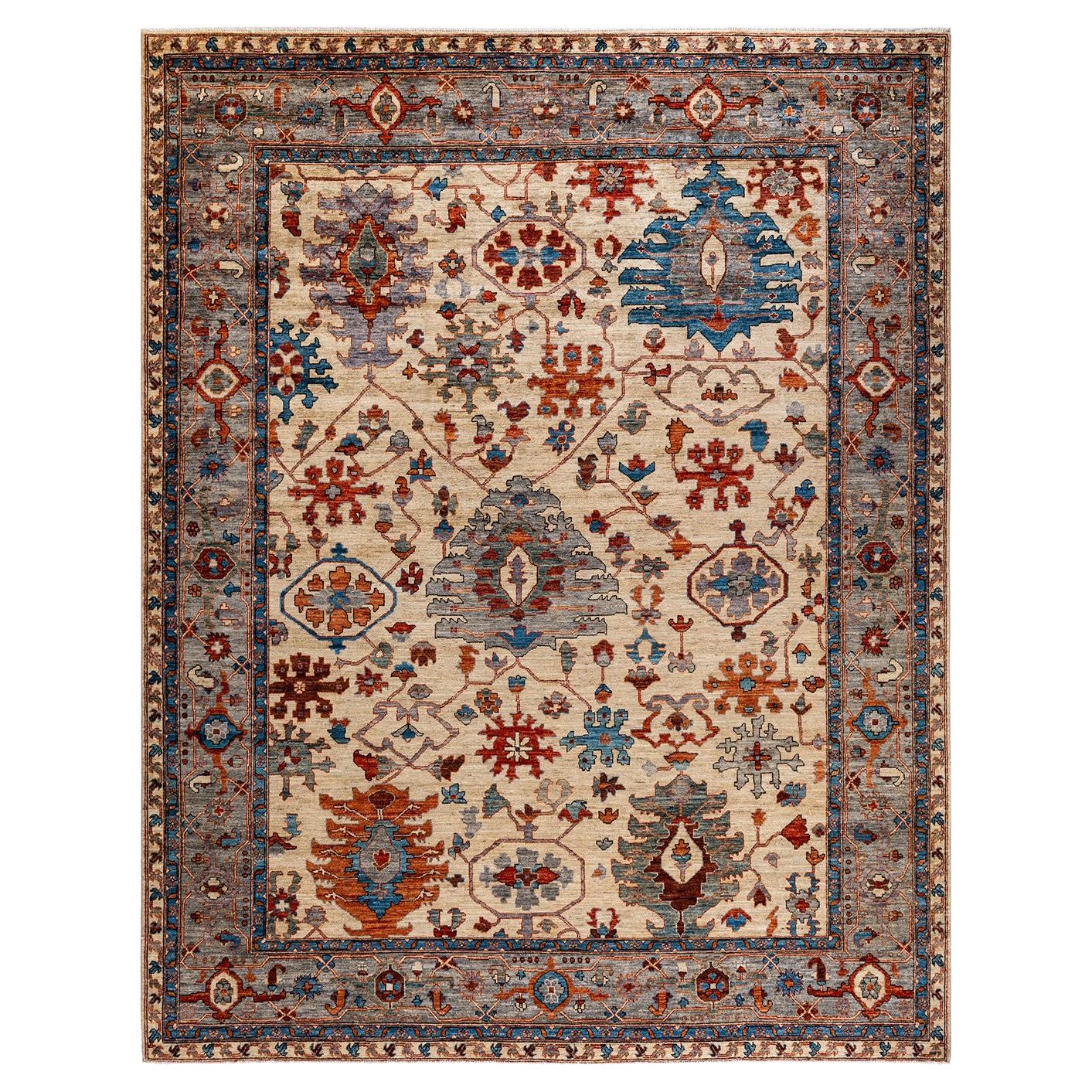 Traditional Tribal Hand Knotted Wool Ivory Area Rug For Sale at 1stDibs