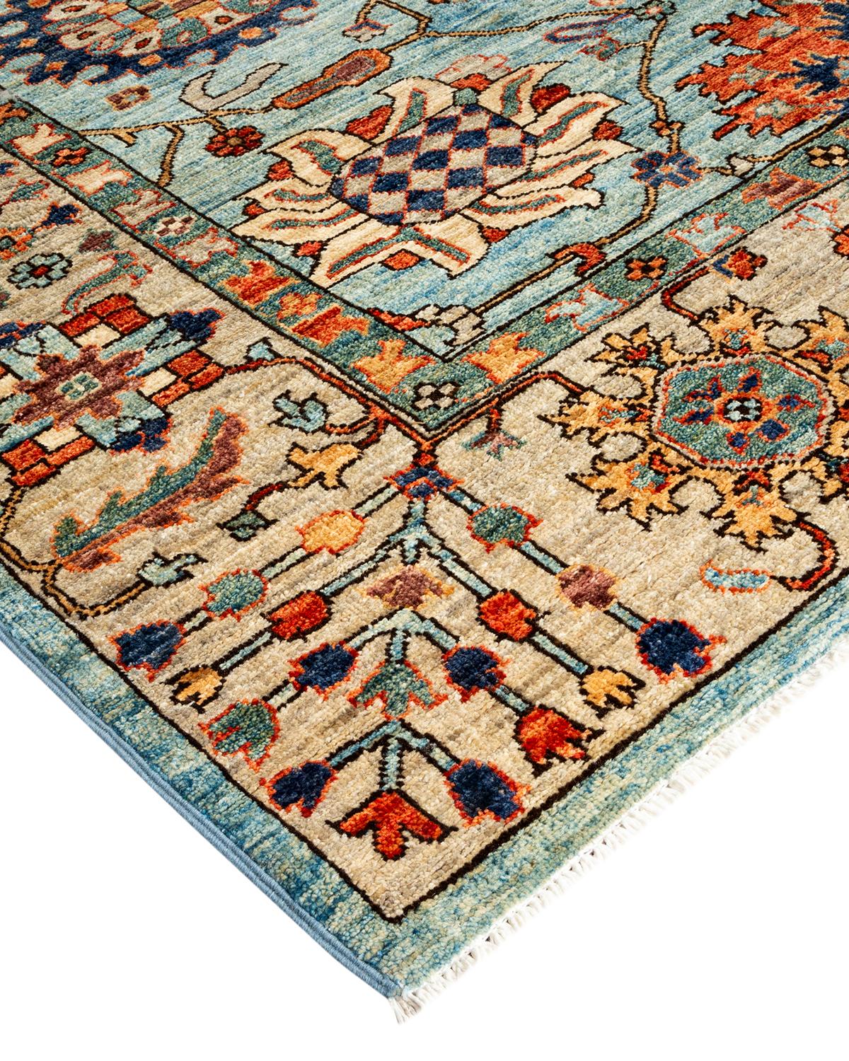Traditional Tribal Hand Knotted Wool Light Blue Area Rug For Sale at ...
