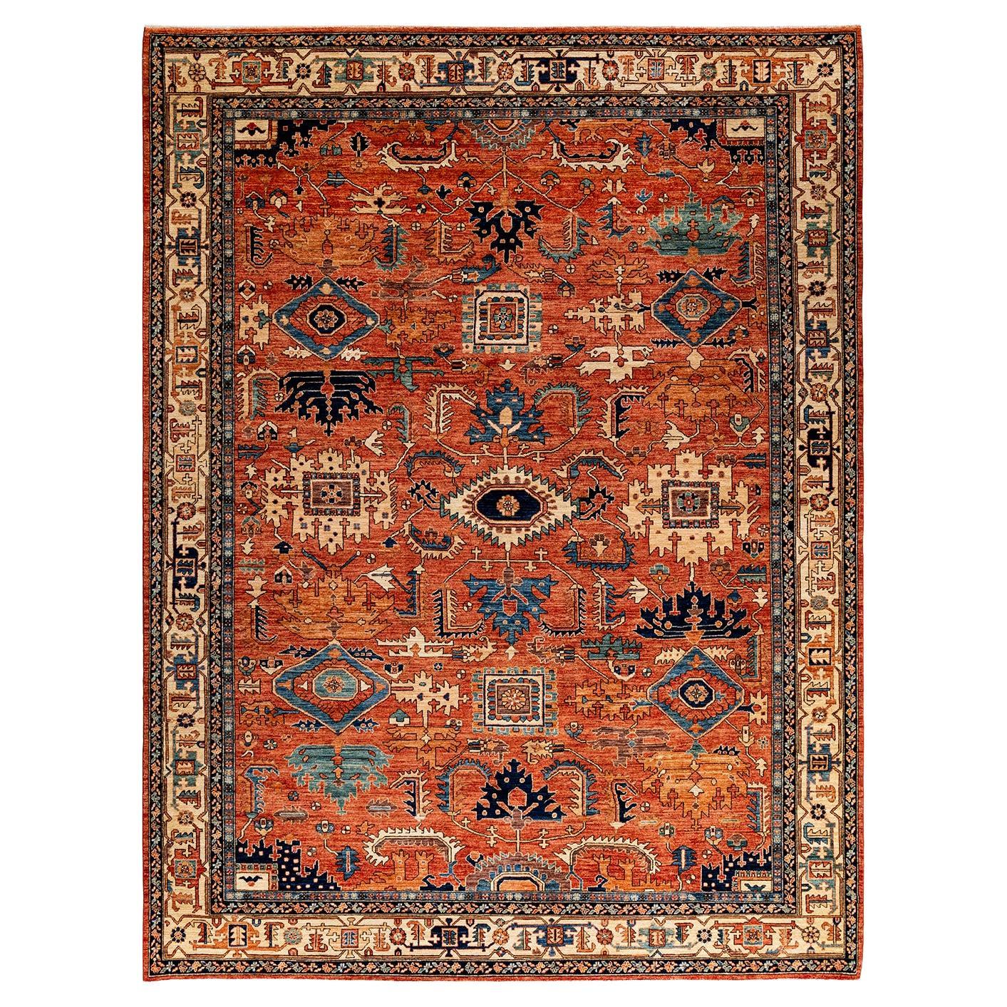 Traditional Tribal Hand Knotted Wool Orange Area Rug For Sale at 1stDibs