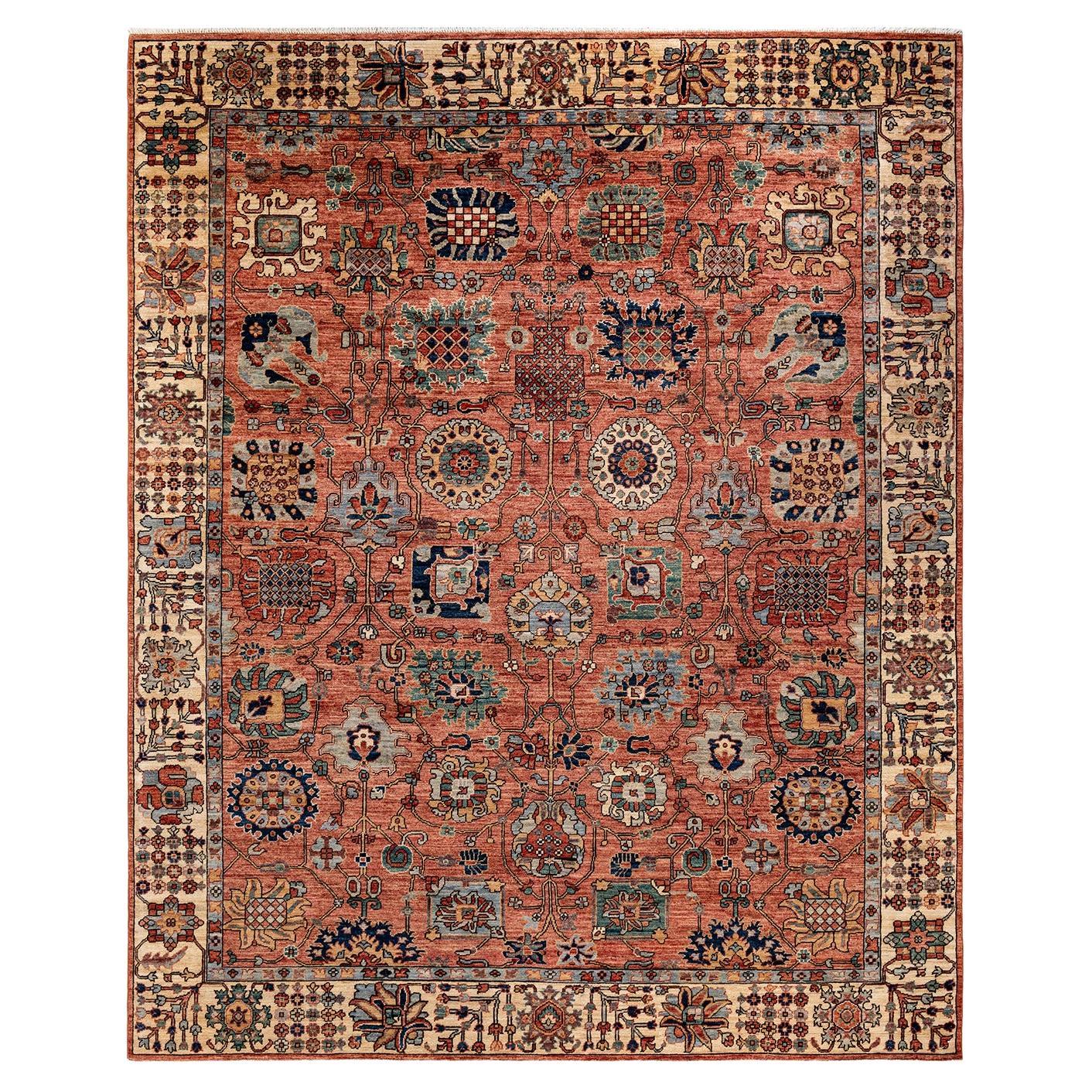 Traditional Tribal Hand Knotted Wool Orange Area Rug For Sale at 1stDibs