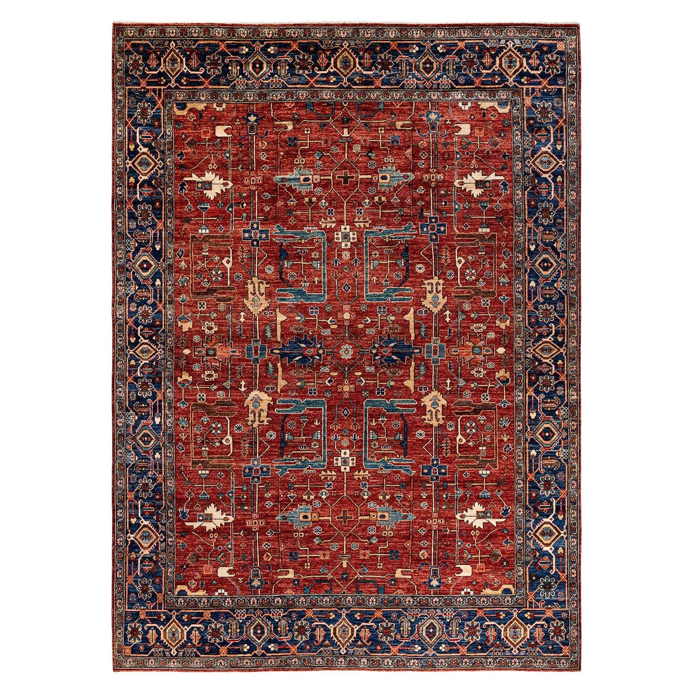 Traditional Tribal Hand Knotted Wool Red Area Rug For Sale at 1stDibs