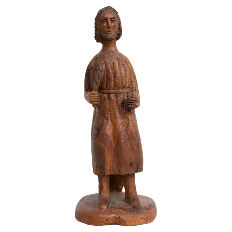 Traditional Wooden Pastoral Art Saint Sculpture For Sale at 1stDibs