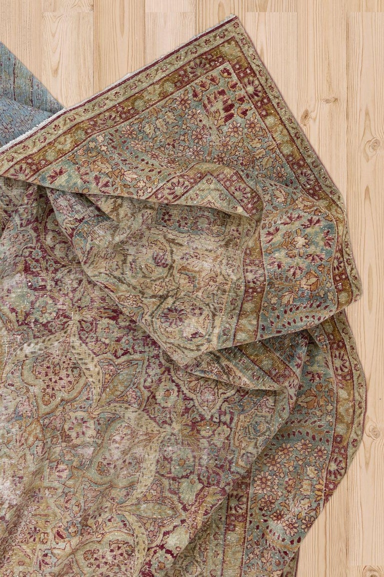 Traditional Worn Persian Kerman Room Size Rug For Sale at 1stDibs