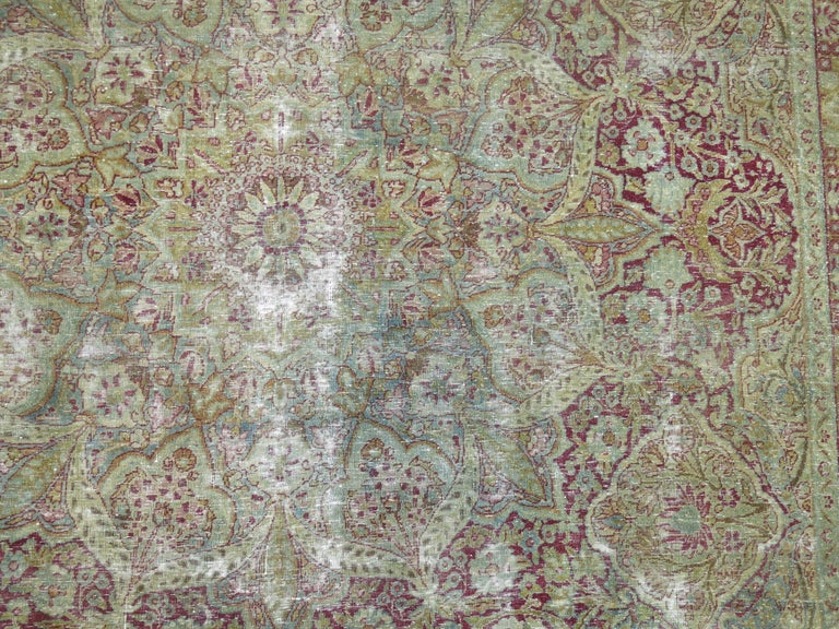 Traditional Worn Persian Kerman Room Size Rug For Sale at 1stDibs